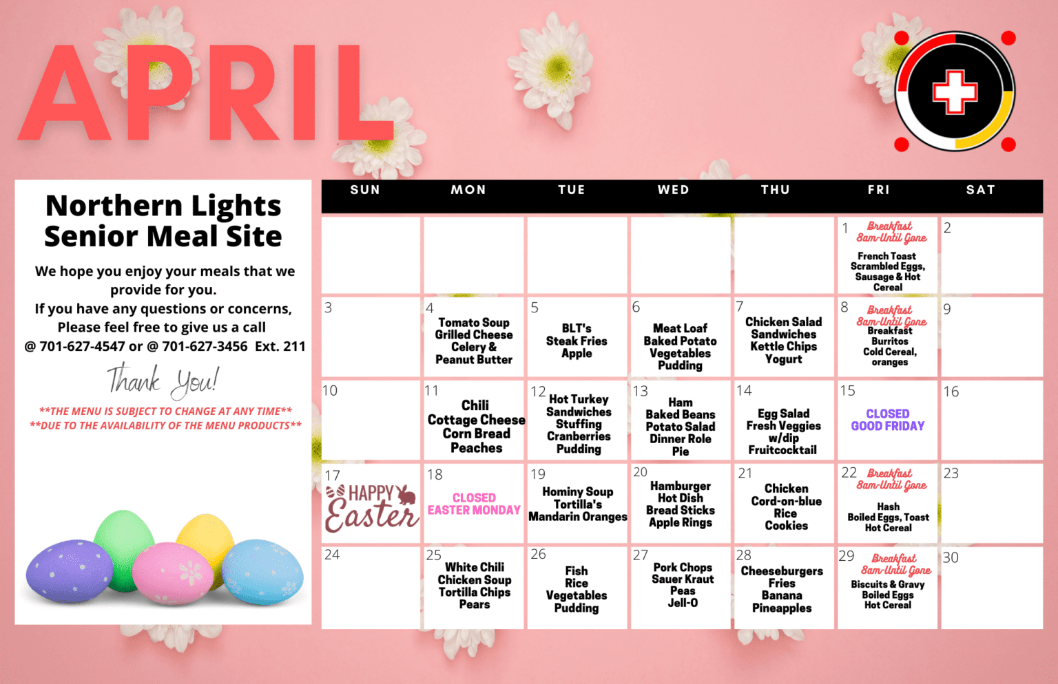 NS Elder Meal Site Calendar: April 2022 | North Segment